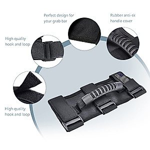 cueclue Pack-2 Auto Grab Handle Set, Roof Handle Strap, Armrest Car Handle Strap, 3 Straps American Flag Design, Compatible with Jeep Wrangler TJ YJ JK, for 1987-2022 Models (Black)