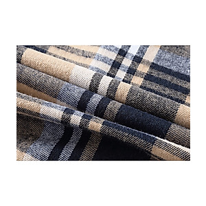 SWISSWELL Mens Flannel Hoodie Shirts Long Sleeve Fashion Plaid Jackets Button Down Shirts Navy Beige L