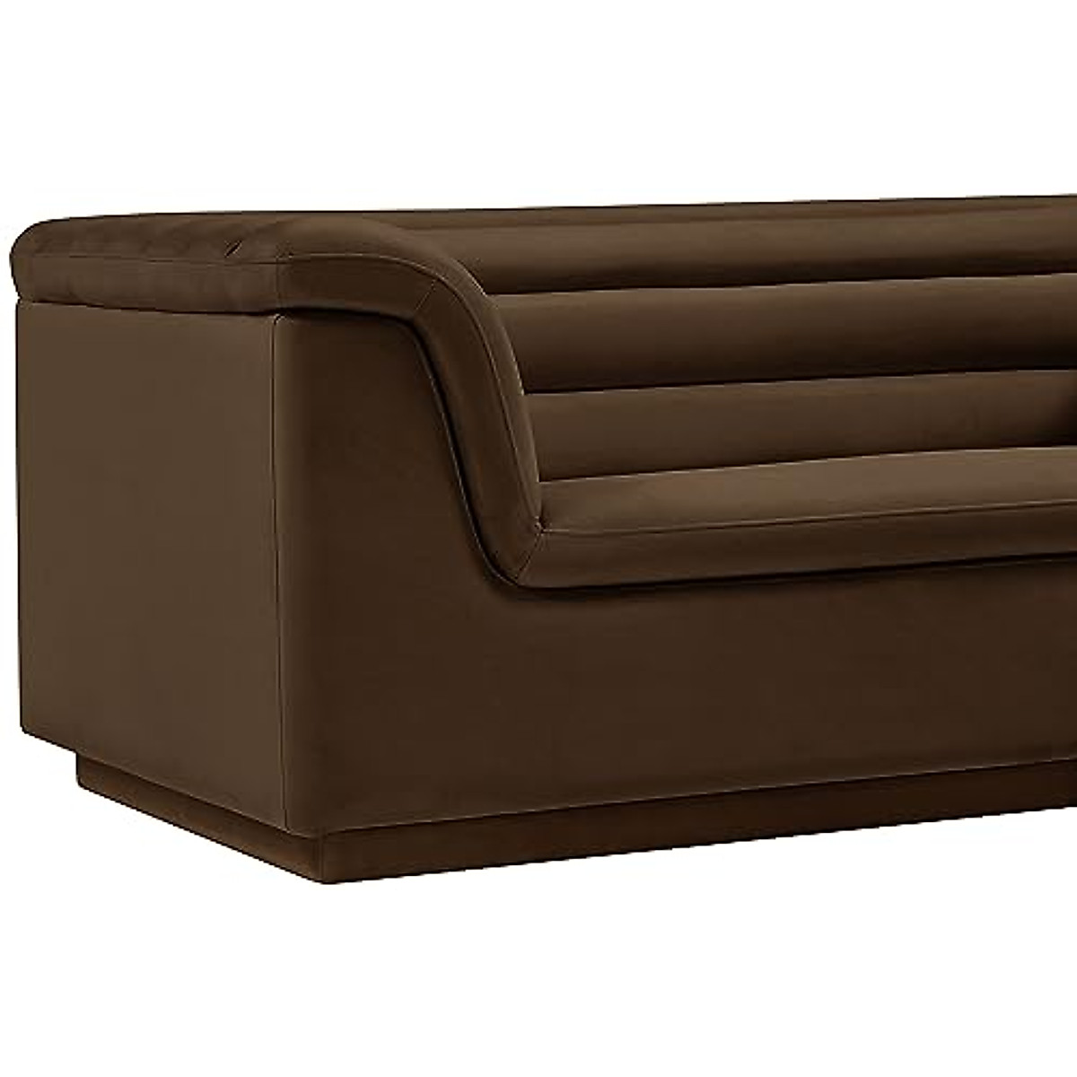 Meridian Furniture 192Brown-S Cascade Collection Modern | Contemporary Velvet Upholstered Sofa with Soft Brown Velvet Fabric, Deep Channel Tufting, Curved Arms, 94" W x 34" D x 28" H, Brown