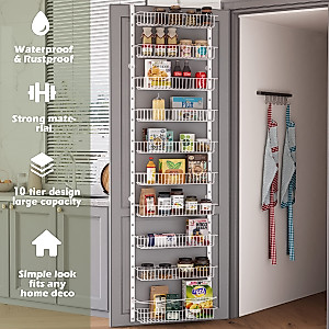 COVAODQ 10-Tier Pantry Door Organization and Storage Over the Door Pantry Organizer Metal Hanging Kitchen Spice Rack Can Organizer,Black