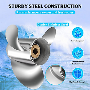 Qiclear OEM Upgrade 10.25 x 16 Vengeance Style Stainless Steel Outboard Propeller for Mercury Engines 40-60 HP Reference No.48-16986, 13 Spline Tooth, RH