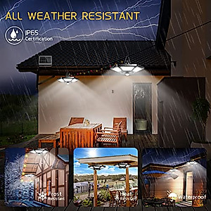 Deogos Solar Pendant Lights, Dual Head Solar Shed Lights with Motion Sensor for Outdoor,180 LED Solar Indoor Lights with Remote Control for Barn Gazebo Garage Garden Home