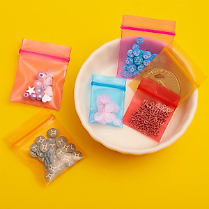 400 Pcs Small Plastic Bags- 7 MIL Thick, Mini Plastic Seal Jewelry Earrings Coin Candy Bags, Resealable Strong Poly Baggies for Travel, Storage, Packaging Shipping (Blue, Red, Orange, Pink)