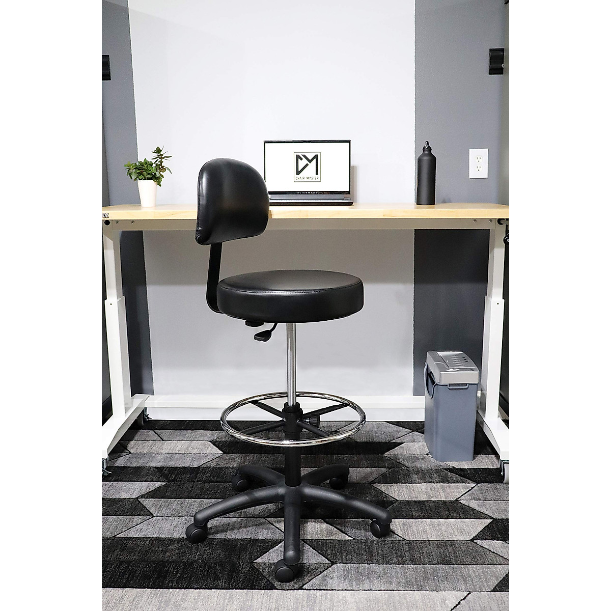 Chair Master Adjustable Chair/Stool for Exam Rooms, Labs, Doctor and Dentist Offices. Easy to Clean! 24"-34" Seat Height. 18" Foot Ring (Tall Bench Height, Black)