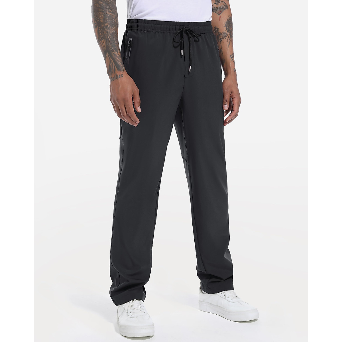 BIYLACLESEN Sweatpants for Men Joggers with Pockets Track Athletic Workout Pants Lightweight Quick Dry Fit Pants Waterproof Hiking Pants Black 34