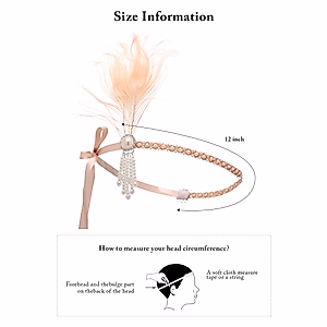 SWEETV 1920s Headpiece Flapper Headband, Pearl Peacock Feather Hair Band, Great Gatsby Accessoreis for Women, Blush Pink