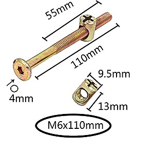 SpeedDa M6x110mm Thread Hex Key Drive Socket Furniture Bolt w Barrel Nut Bolt Nuts Assortment Kit for Furniture Cots Beds Crib and Chairs(Pack of 16)