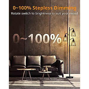 LEPOWER Tree Floor Lamp, Industrial Floor Lamps for Living Room with Multi Head, Dimmable Floor Lamp, LED Standing lamp Edison Bulbs, Pole Tall Lamp for Bedroom Office Black