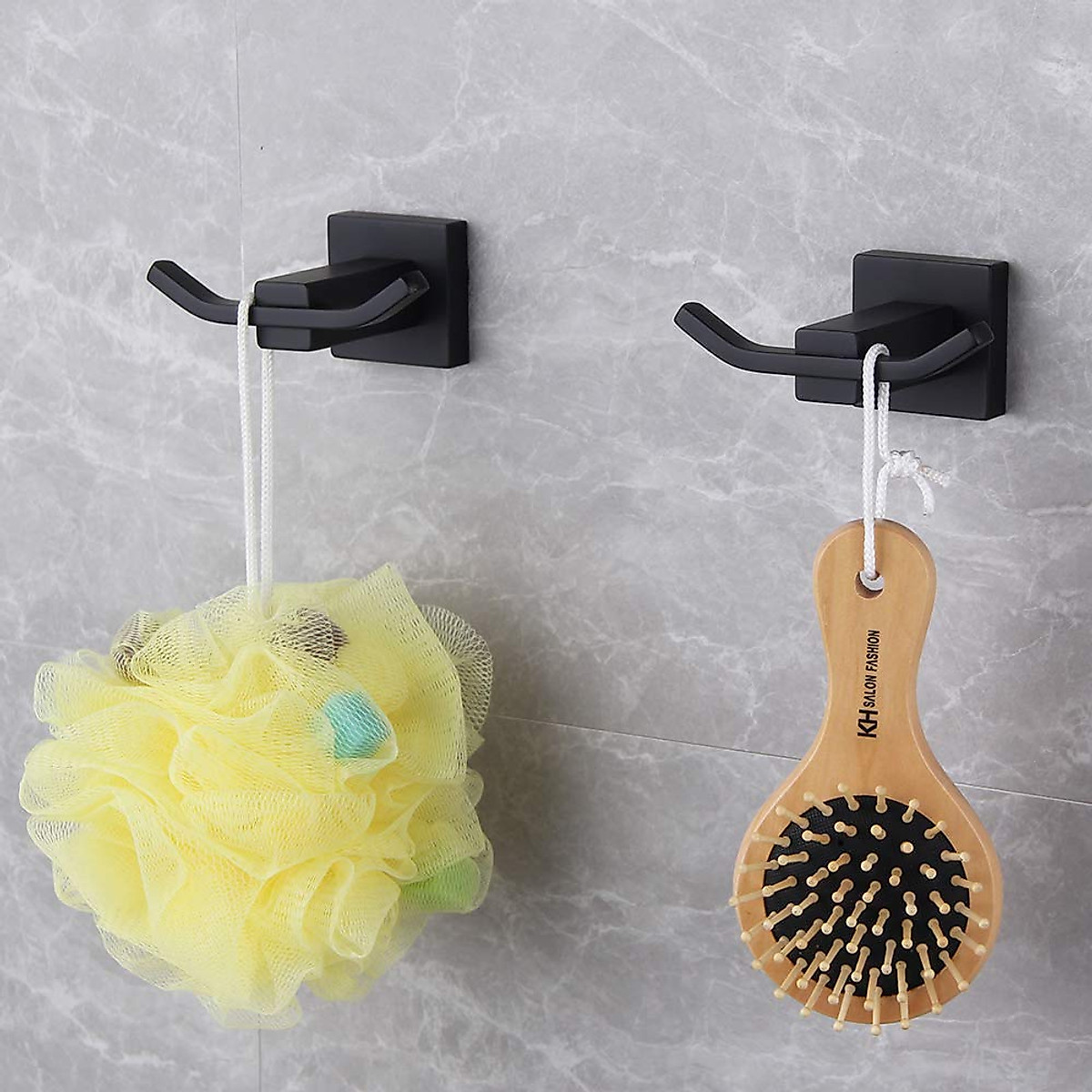 GERZWY Bathroom Matte Black Coat Hook SUS 304 Stainless Steel Double Towel/Robe Clothes Hook for Bath Kitchen Contemporary Hotel Style Wall Mounted 2 Pack EG1508-BK