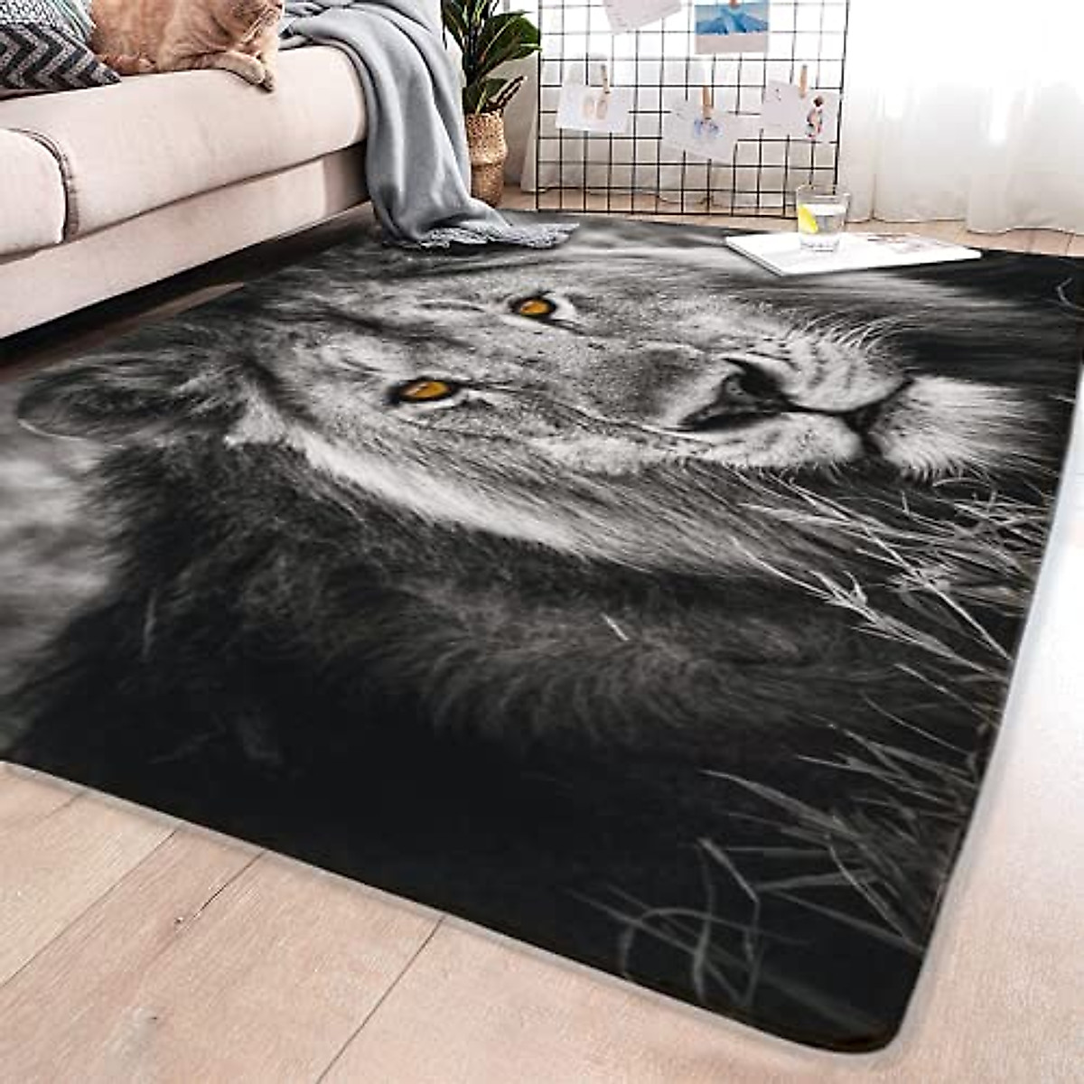 XYHH Area Rug Black and White Gray Lion Head for Living Room Dining Room Bedroom playroom Parent-Child Game mat Study Office Room Decor lz,58x80in,White 13