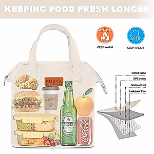 KUBYA Lunch Bag Simple Lunch Box for Women Men Insulated Lunch Bag & 1 Storage bag Simple Reusable Lunch Tote Bag for Work, Picnic Beach or Travel (Beige)
