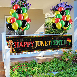 38Pcs Happy Juneteenth Decorations,Large Fabric Juneteenth Banner Patriotic Yard Sign and 36 Pieces Latex Balloons Ribbon for Juneteenth African Afro American June 19th Holiday Birthday Party Supplies