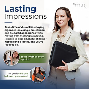 STYLIO Zippered Padfolio Portfolio Binder, Faux Leather Organizer. Interview Resume Document Holder. Organizer for iPad/Tablet (up to 10.5"), Phone & Business Cards. Data Case w/ Letter-Sized Notepad