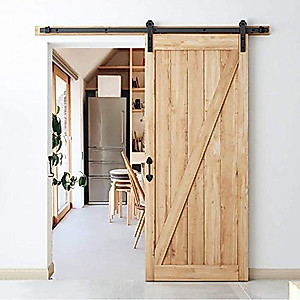 HOME MASTER HARDWARE 6.6 FT Heavy Duty Sturdy Sliding Barn Door Hardware Kit (Whole Set Includes 1x Pull Handle Set & 1x Floor Guide & 1x Latch Lock) Fit 36"- 40" Wide Door Panel (I Shape Hanger)