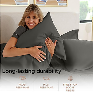 Threadmill Egyptian Cotton Sheets for King Size Bed | 100% Certified Egyptian Cotton King Bed Sheets Set | Snug Fit Elastic Deep Pocket King Sheets Soft, Breathable Solid Sateen | Dark Grey