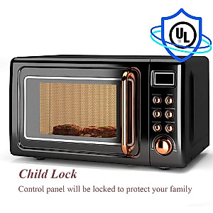 Moccha Compact Retro Microwave Oven, 0.7Cu.ft, 700-Watt Countertop Microwave Ovens w/5 Micro Power, Delayed Start Function, LED Display, Child Lock (Black)
