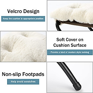 WELL-STRONG 15" Folding Foot stool, Small Accent Foot Rest, Faux Fur Elegant Foldable Ottoman with Metal Frame, Upholstered Morden Folding Footstool for Home Living Room Bedroom Washable Beige