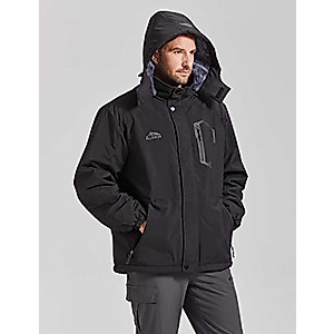 ELLSWOS Men's Waterproof Ski Jacket Winter Snow Coat Warm Hooded Raincoat Windproof Windbreakers, Black, Medium