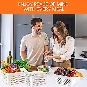10 PCS Fruit Storage Containers for Fridge with Removable Colander, All-In-One Vegetable Berry Storage Containers for Washing, Draining, Freshness, the Largest Size with Handles