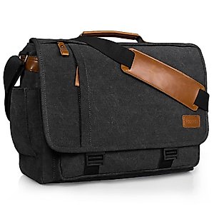 ESTARER Messenger Bag 17-17.3 Inch, Men's Computer Bag Water-resistant Canvas, Teacher Laptop Satchel for Work Office College, Dark Grey