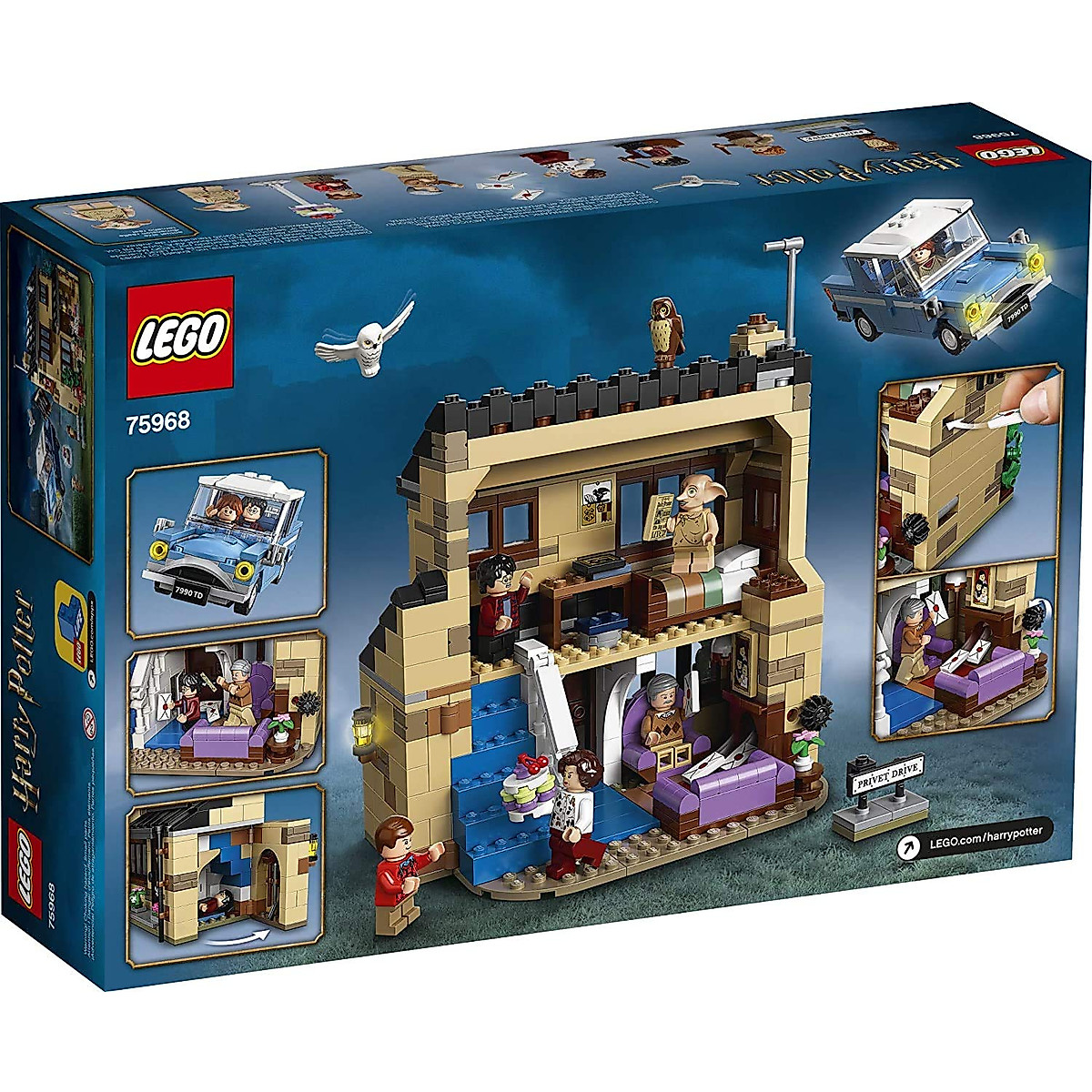 LEGO Harry Potter 4 Privet Drive 75968 House and Ford Anglia Flying Car Toy, Wizarding World Gifts for Kids, Girls & Boys with Harry Potter, Ron Weasley, Dursley Family, and Dobby Minifigures