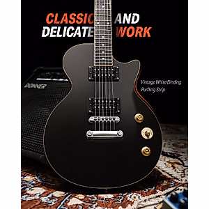 Donner Electric Guitar LP Solid Body, Full-Size 39 Inch Electric Guitar Beginner Kit Black with Bag, Cable, Strap, DLP-124B