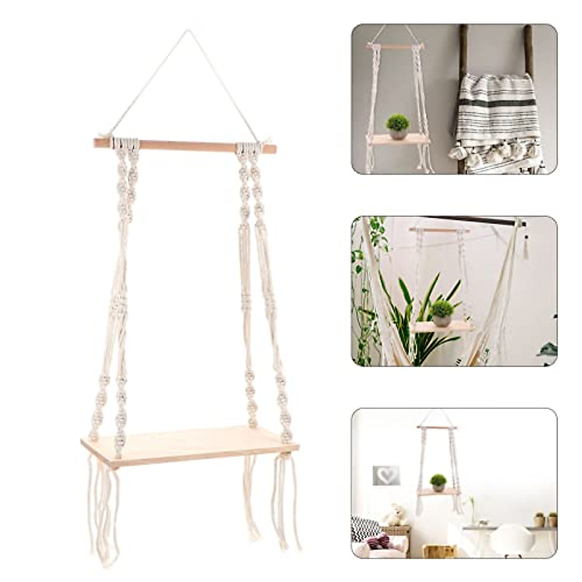 Garneck Home Decor Wall Mounted Shelves Macrame Wall Hanging Shelf Handmade Macrame Shelf Woven Hanger for Plants and Decor Hanging Bohemian Shelf Plants Decor Decoraciones para Salas De Casa