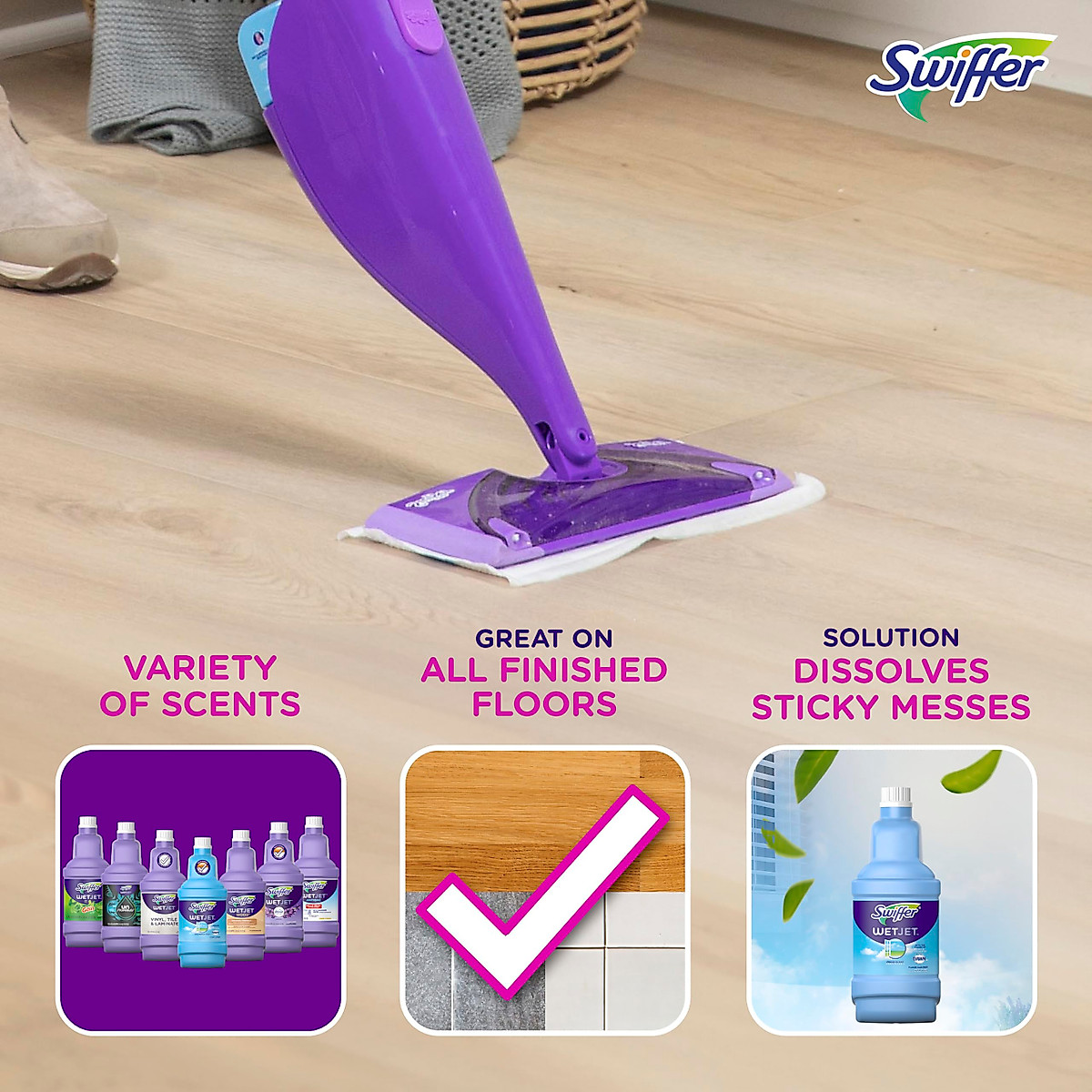 Swiffer Wetjet Hardwood Floor Mopping and Cleaning Solution Refills, All Purpose Cleaning Product, Open Window Fresh Scent, 42.2 Fl Oz (Pack of 2)