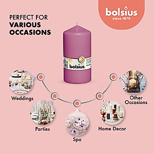 BOLSIUS 4 Pink Pillar Candles - 3x6 Inches - Individually Wrapped - Premium European Quality - 65+ Burn Hours - Dripless & Smokeless Smooth Flame - Unscented Dinner, Wedding, Party, & Décor Candles