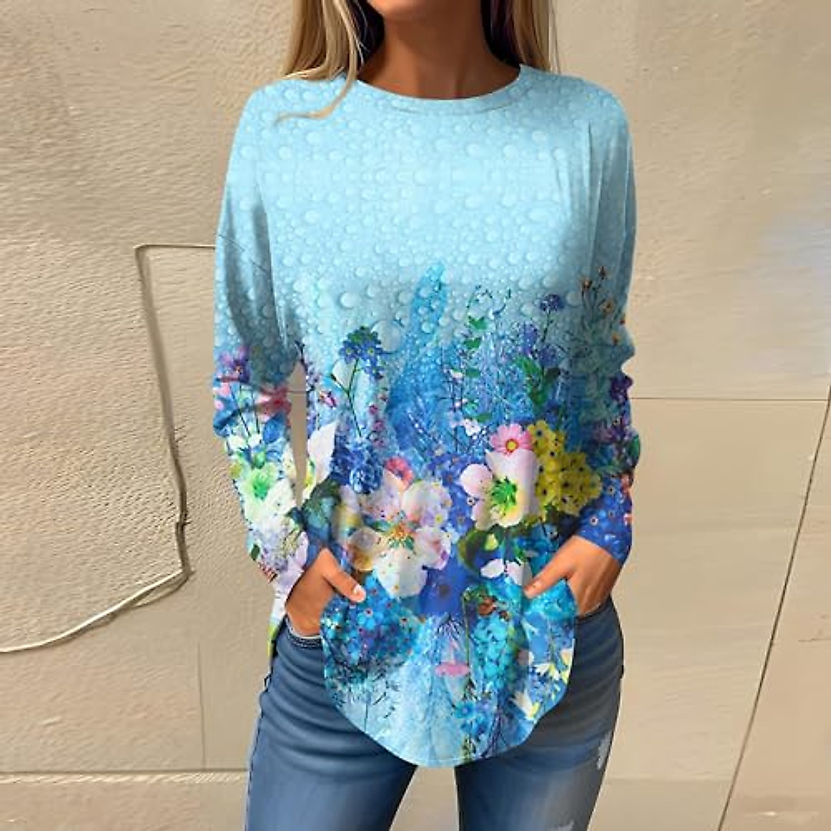 DealinM Oversized Sweatshirt for Women Oversized hoodie Sweaters for women Graphic sweatshirt for women Tunic Womens Long Sleeve Tops Fall Long Sleeve Shirts for Women（5-Blue,3X-Large）
