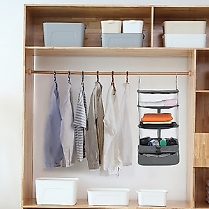 ELEZAY Hanging Packing Cubes Portable Travel Closet Collapsible Compression Clothes Organizer with Built in Shelves for Carry-on Luggage Suitcase Wardrobe Large_11.8 * 11.8 * 24 in, Grey