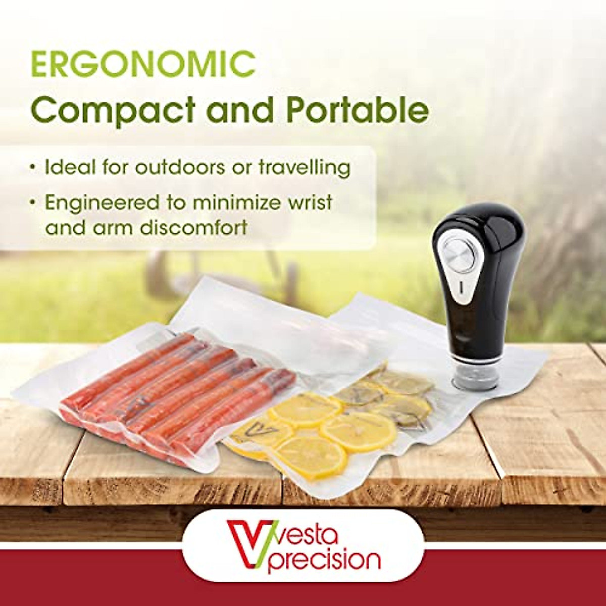 Vacuum Sealer by Vesta Precision - Handheld Vac 'n Seal | Extends Food Freshness | Fast and Powerful Vacuum | Compact Design | Long Battery Life | Works with valved Vacuum Bags, Bottles, and Canisters