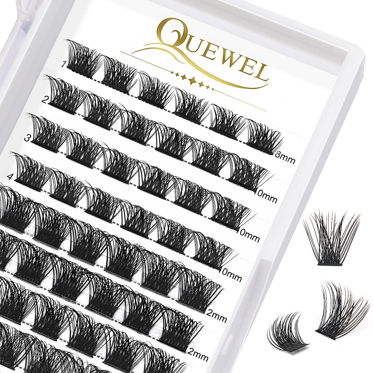 QUEWEL Cluster Lashes 72 Pcs Wide Stem C/D Curl 8-16mm Length DIY Eyelash Extension False Eyelashes Natural&Mega Styles