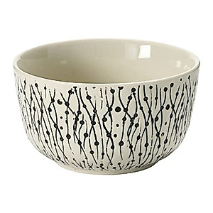 Creative Co-Op Hand-Stamped Stoneware Bowl with Embossed Pattern, Black & Cream Color, 4 Styles Dinnerware, Multi