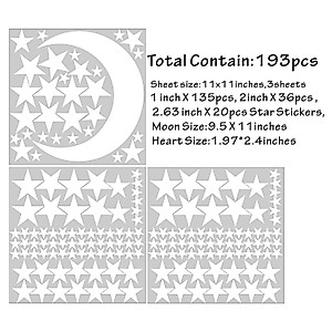 Easma Star Wall Decals (191stars+1moon+1heart) 3 Size White Stars and Moon Decals Removable Peel and Stick Stickers Fits Kids Room Decor