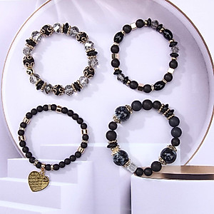 LUBINGSHINE Boho Multilayer Crystal Beads Heart Charm Bracelets for Women Vintage Man Bracelets Yoga Bangles Wrap Bracelet Ethnic Jewelry (Black)