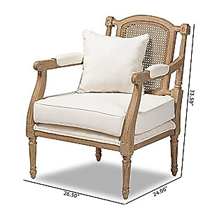 Baxton Studio Clemence Ivory Upholstered Whitewashed Wood Armchair