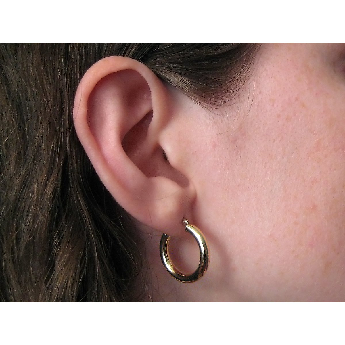 14K Yellow Gold Thick Tube Hoop Earrings w/Click-Down Clasp, (3mm Tube) (20mm)