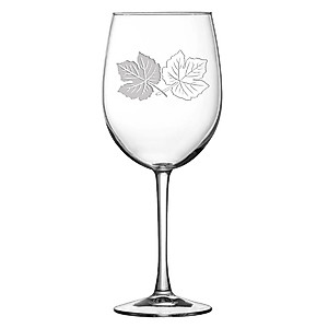 Integrity Bottles, Couple of Grape Leaves, Stemmed Wine Glass, Handmade, Handblown, Hand Etched Gifts, Sand Carved, 16oz