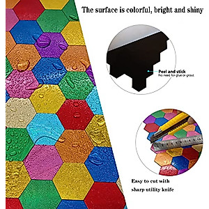 XUANINY Peel and Stick Backsplash Tiles, Rainbow Hexagon Aluminum Surface Metal Mosaic Sticker, Rainbow-Colored Wall Sticker for Living Room, RV，Bar (11.45"x11.02") (11, Hexagon Rainbow Colored)