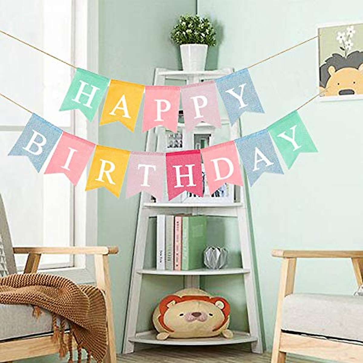 Happy Birthday Banner - Reusable Rainbow Burlap Party Decor