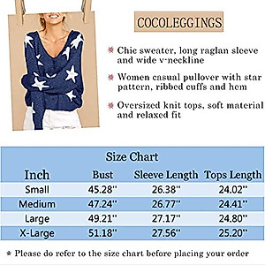 COCOLEGGINGS Women's V Neck Long Sleeve Star Sweater Jumper Pullover Black M