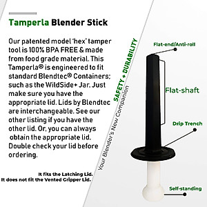 Tamper Fits Blendtec LATCHING Lid Version [ NO MORE AIR POCKETS ] Fits 'Latching' Lid Blendtec Blenders only