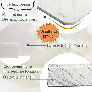 Dish Drying Mats for Kitchen Counter, Diatomaceous Earth Mat, 12”x8” & 9”x3” Small Size Hard White Water-Absorbent Heat-Resistant Non-Slip Diatomite Mat, Draining Mat for Drying Rack (Marble)