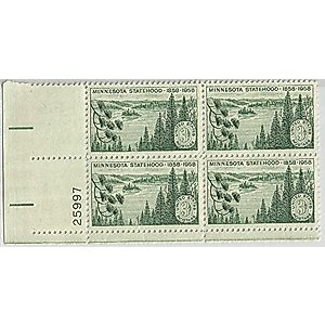 1958 Plate Block Minnesota US Stamp Scott #1106