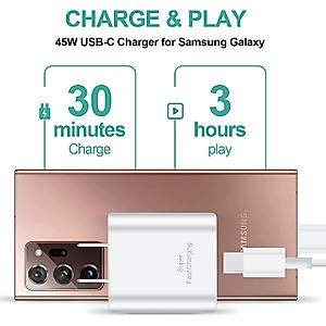 45W USB C Super Fast Charger for Samsung Galaxy S23 Ultra/S23/S23+/S22/S22 Ultra/S22+/Note 10/Note 20/S20/S21/S10, Galaxy Tab S7/S8,i Phone 15 Charger, PPS Wall Charger with 6FT Type C Cable