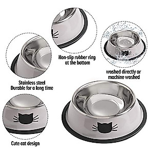 Cat Bowls for Food and Water,2PCS Rapsrk Non-Slip Stainless Steel Small Cat Food Bowls 8 Oz Pet Bowl with Removable Rubber Base Cat Dog Bowl,Stackable Cat Puppy Dishes Cat Bowls with Cute Cat Painted