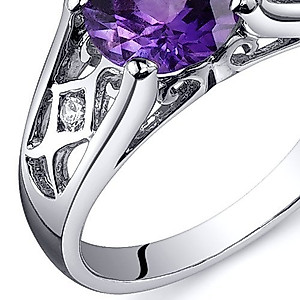 PEORA Amethyst Cathedral Solitaire Ring for Women 925 Sterling Silver, Natural Gemstone Birthstone, 1.25 Carats Round Shape 7mm, Size 9