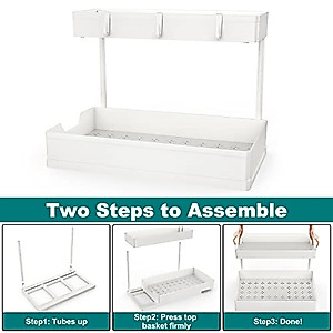IRONBOX Under Sink Organizer, 2 Pack Pull Out Cabinet Bathroom Organizer L-shape Slide Out Sliding Shelf Under Cabinet Storage for Kitchen Bathroom Sink Organizers and Storage (2 Pack White)