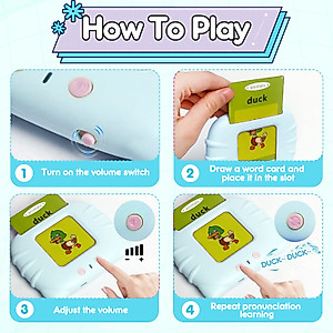 YATAOME Talking Baby Flash Cards Preschool Montessori Educational Learning Toys for 3-4 Years Old Toddler Kids Boys Girls Learn Literacy Sight Words Audible Reading Resource with Sound Effects (Blue)